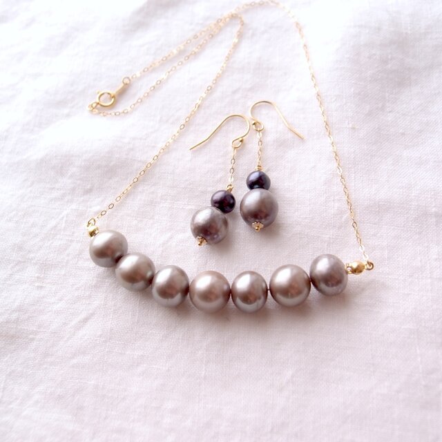 【K14gf】Greige Pearl Necklace／グレージュ パールネックレス | iichi 日々の暮らしを心地よくするハンドメイド ...
