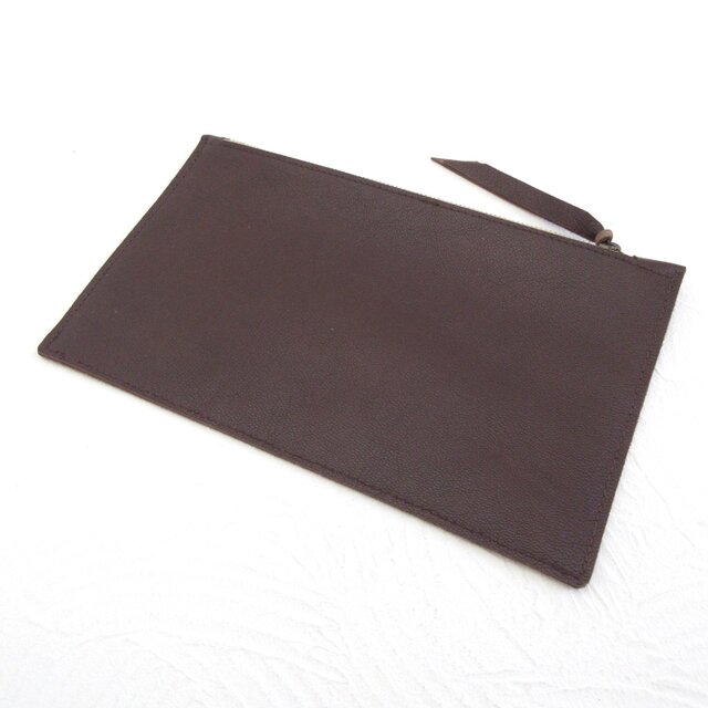 A6対応♪フラットマルチケース《ゴートスキン》チョコブラウン・0338 | iichi 日々の暮らしを心地よくするハンドメイドやアンティークのマーケットプレイス