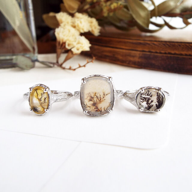 【一点物】デンドリティックアゲートのフラットリング（ティーツリー） | iichi 日々の暮らしを心地よくするハンドメイドやアンティークのマーケットプレイス