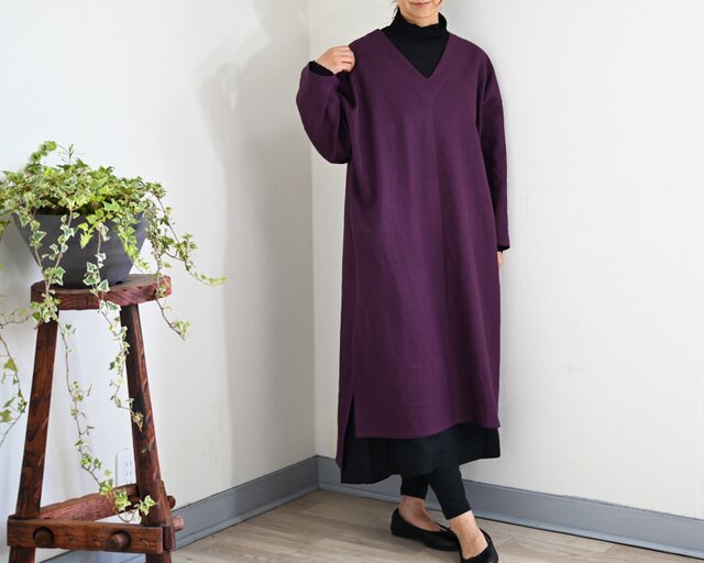 【new arrival】葡萄色：万能コーデのリネンワンピース：長シーズン | iichi 日々の暮らしを心地よくするハンドメイドやアンティークのマーケットプレイス
