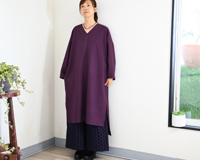 【new arrival】葡萄色：万能コーデのリネンワンピース：長シーズン | iichi 日々の暮らしを心地よくするハンドメイドやアンティークのマーケットプレイス