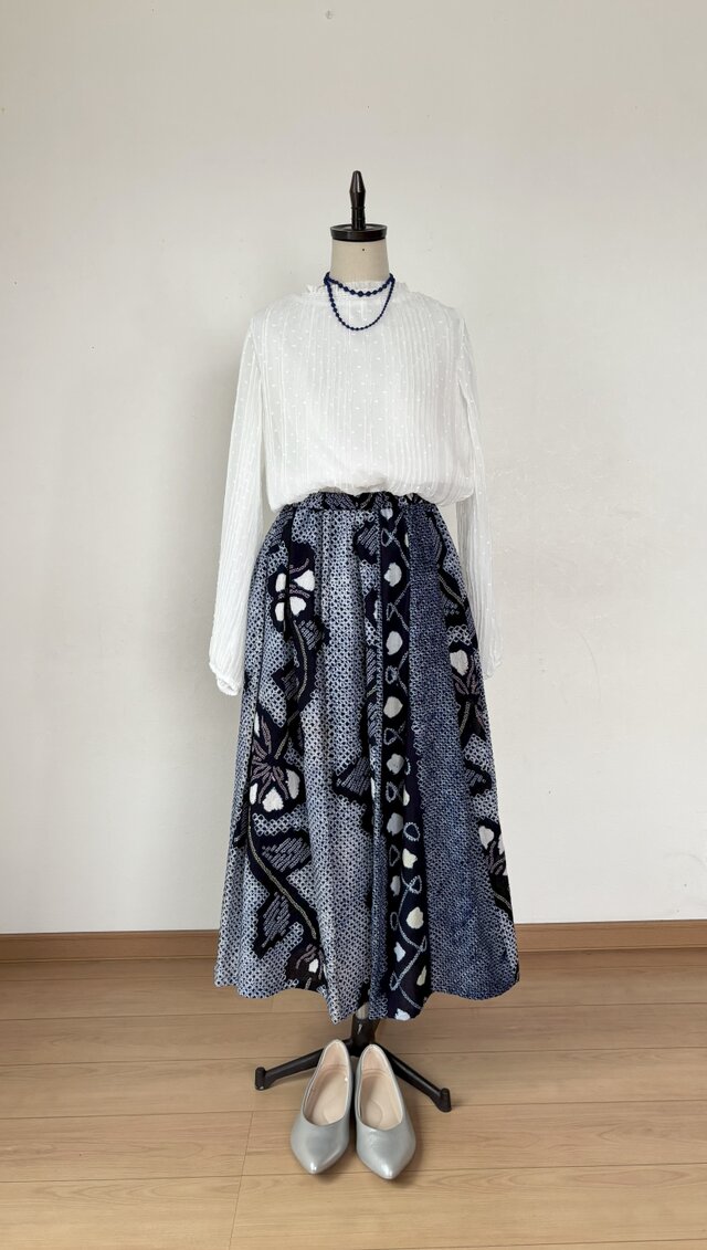 ＊アンティーク浴衣＊有松鳴海絞りのパッチスカート（夏裏地付き） | iichi 日々の暮らしを心地よくするハンドメイドやアンティークのマーケットプレイス