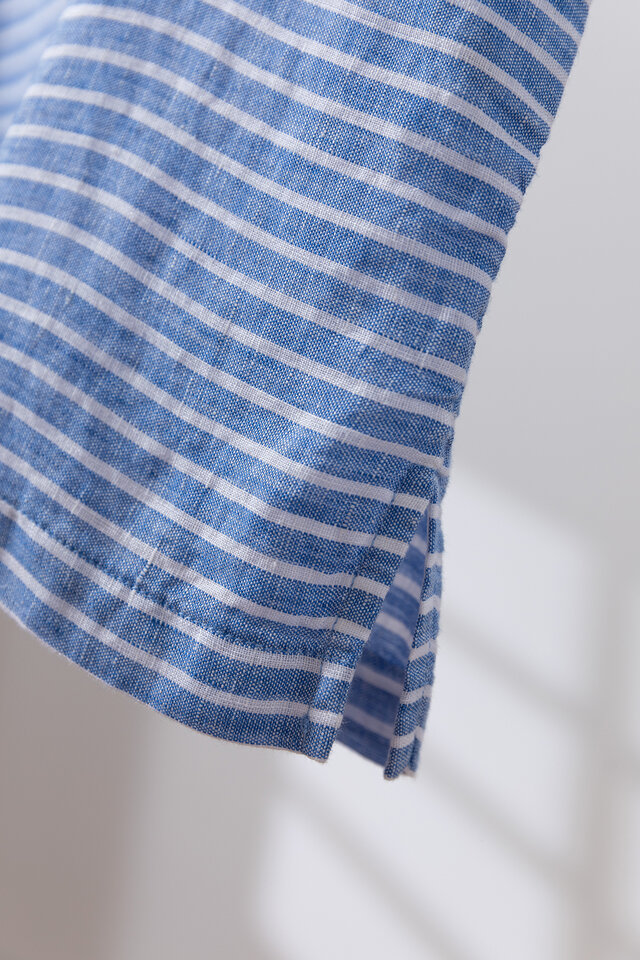 ★サンプルセール 1点のみ★リネンブラウス 半袖ブラウス リブ襟 ボーダーブラウス （01） | iichi 日々の暮らしを心地よくするハンドメイドやアンティークのマーケットプレイス