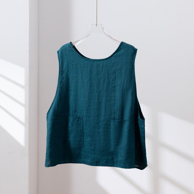 ★サンプルセール 1点のみ★年中着回し可能 前後2wayベスト リネンベスト リネン 100％ 孔雀青（06） | iichi 日々の暮らしを心地よくするハンドメイドやアンティークのマーケットプレイス