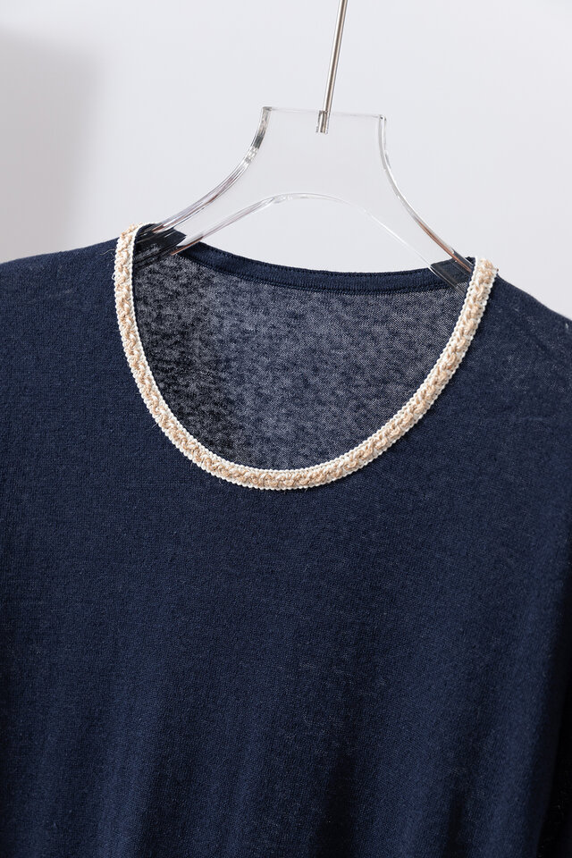 ★サンプルセール 1点のみ★コットン リネンTシャツ 半袖ニット トップス 紺色（08） | iichi 日々の暮らしを心地よくする ...