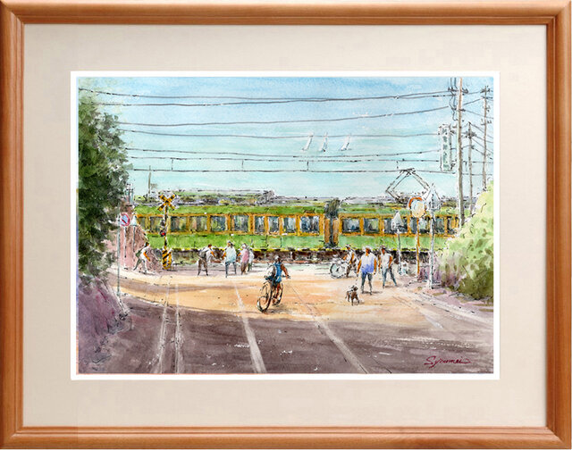 水彩画原画 江ノ電・鎌倉高校前踏切17 ＃682 | iichi 日々の暮らしを心地よくするハンドメイドやアンティークのマーケットプレイス