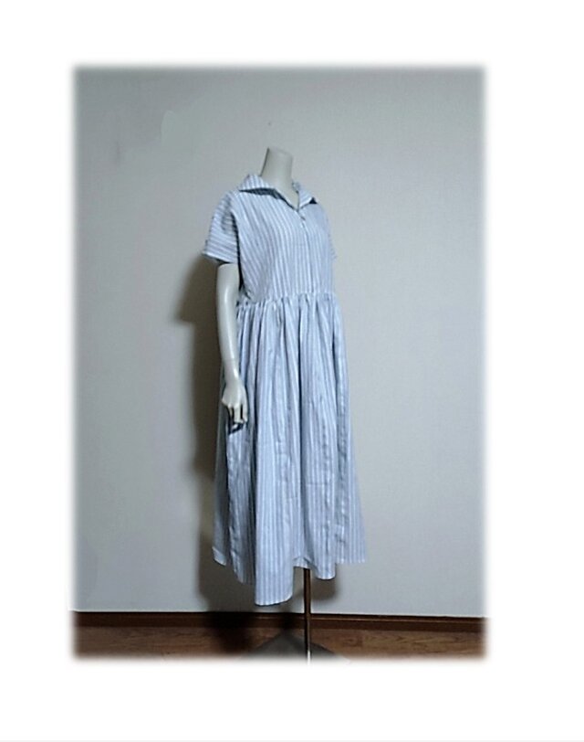 477 1点物 抜き衿レトロワンピース デッドストック浴衣地 ストライプ 昭和レトロ イタリアンカラ― 涼しい 夏のお出かけ | iichi 日々の暮らしを心地よくするハンドメイドや ...