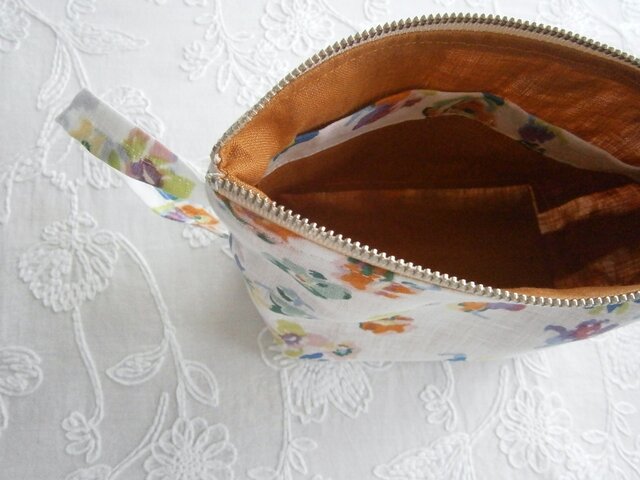 OrangeBrown×花 LinenBag＆pouch | iichi 日々の暮らしを心地よくするハンドメイドやアンティークのマーケットプレイス