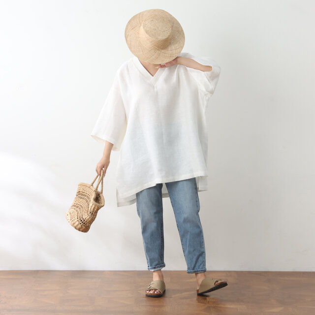 【新作】全26色から やや光沢感リネン100％ Vネック ゆったりブラウス ♪オーダーサイズ可 | iichi 日々の暮らしを心地よくするハンドメイドやアンティークのマーケットプレイス