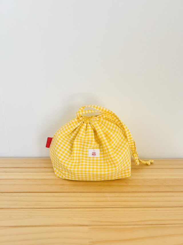 横長巾着 ギンガムチェック 黄色 | iichi 日々の暮らしを心地よくするハンドメイドやアンティークのマーケットプレイス