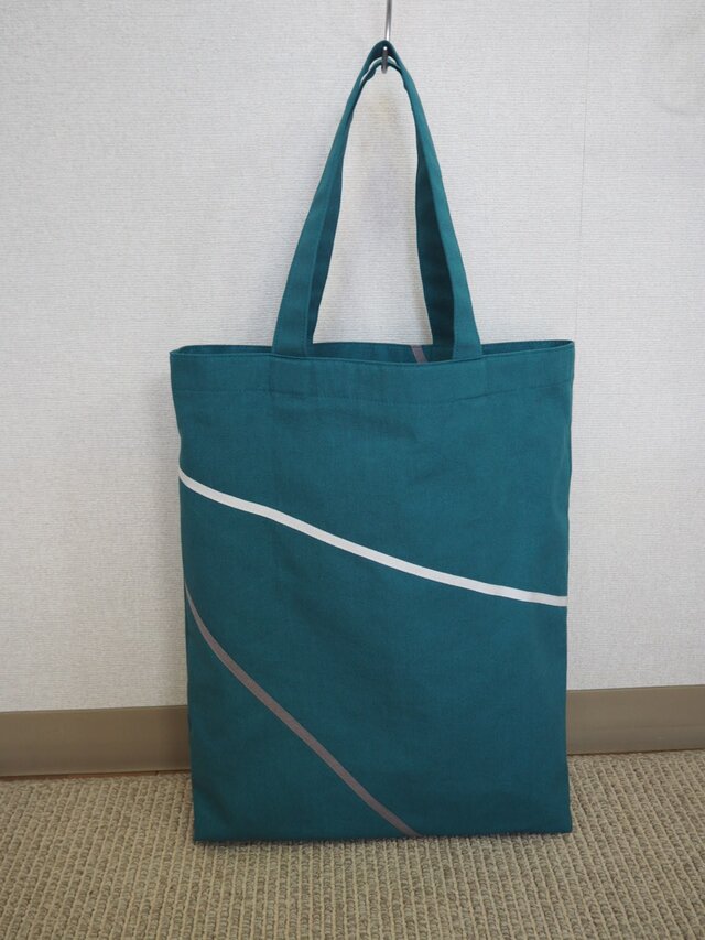 裏無し手提げ袋(テープライン/ピーコックグリーン) 73 | iichi 日々の暮らしを心地よくするハンドメイドやアンティークのマーケットプレイス