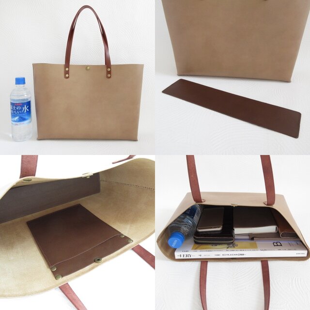 《牛革》A4対応・スムース・マーブルベージュ・ハンドソーイングトート・0404 | iichi 日々の暮らしを心地よくするハンドメイドやアンティークのマーケットプレイス