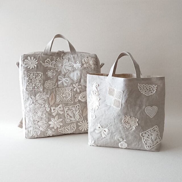 motif lace daypack & tote [linen/natural] | iichi 日々の暮らしを心地よくするハンドメイドや ...