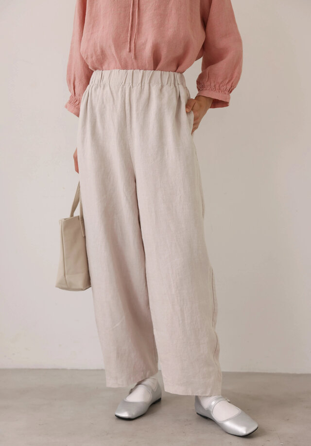 こなれた風合いが魅力のワイドパンツ リネン100％ ロングパンツ ズボン ホワイトベージュ 250811-1 | iichi 日々の暮らしを心地よくするハンドメイドやアンティークのマーケットプレイス