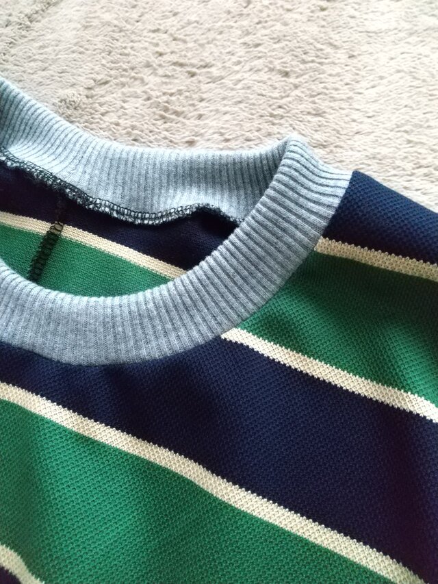 グリーン&ネイビー太ボーダーコットンワンピース | iichi 日々の暮らしを心地よくするハンドメイドやアンティークのマーケットプレイス