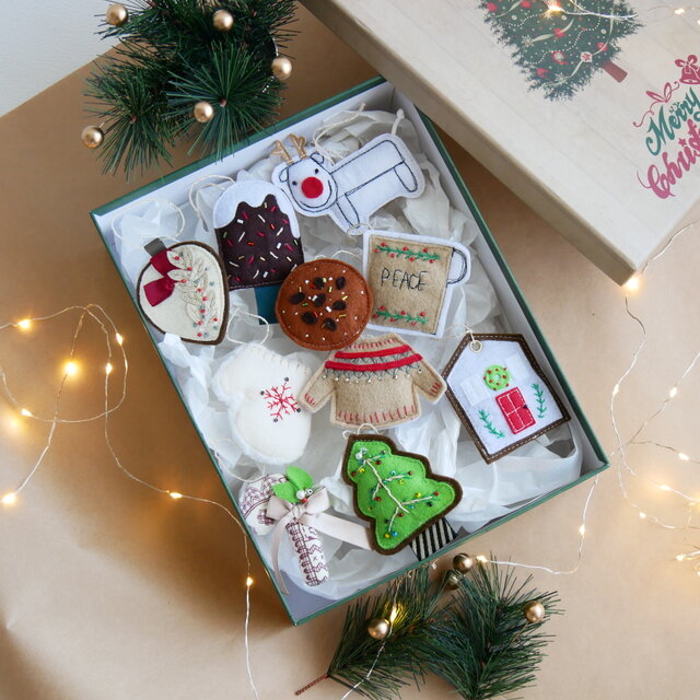 【Christmas】オーナメント ガーランド Mocaカラー10点セット | iichi 日々の暮らしを心地よくするハンドメイドやアンティークのマーケットプレイス