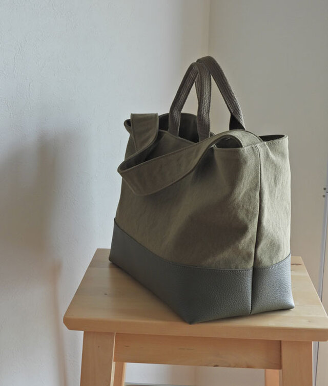 2wayコンビトート オリーブカーキ | iichi 日々の暮らしを心地よくするハンドメイドやアンティークのマーケットプレイス