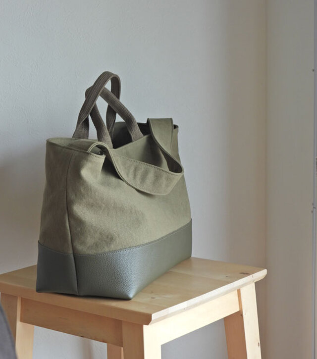 2wayコンビトート オリーブカーキ | iichi 日々の暮らしを心地よくするハンドメイドやアンティークのマーケットプレイス