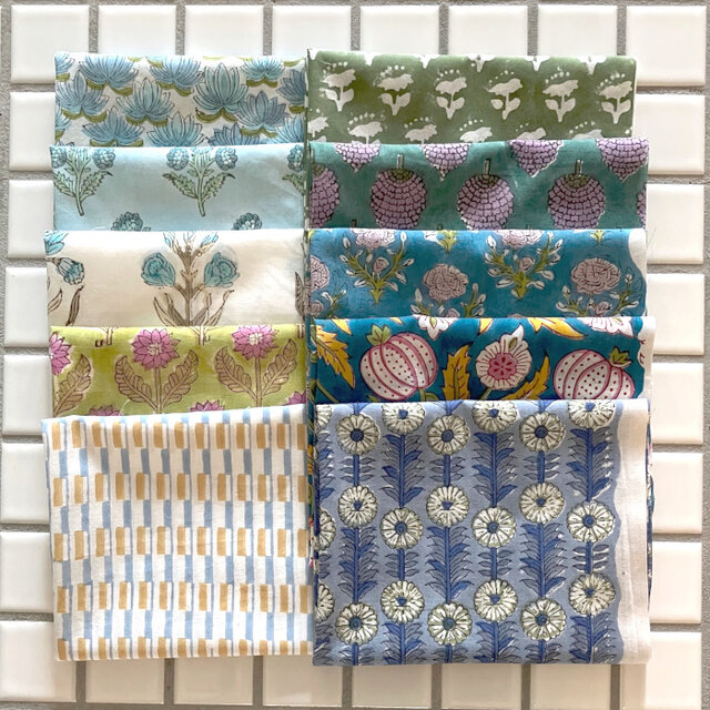 インド ブロックプリント生地 ミニカットクロス 10枚セット寒色系vol.15 ファブリック はぎれIF0334 | iichi 日々の暮らしを心地よくするハンドメイドやアンティークの ...