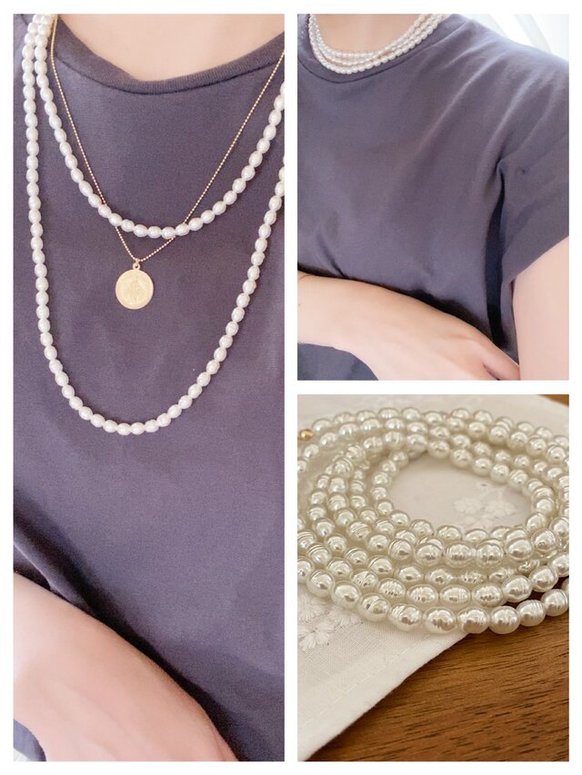 Pearls Long Necklaces ホワイトバロックパールロープ120cmロング一連・ショート二連・三連にも | iichi 日々の暮らしを心地よくするハンドメイドやアンティークの ...