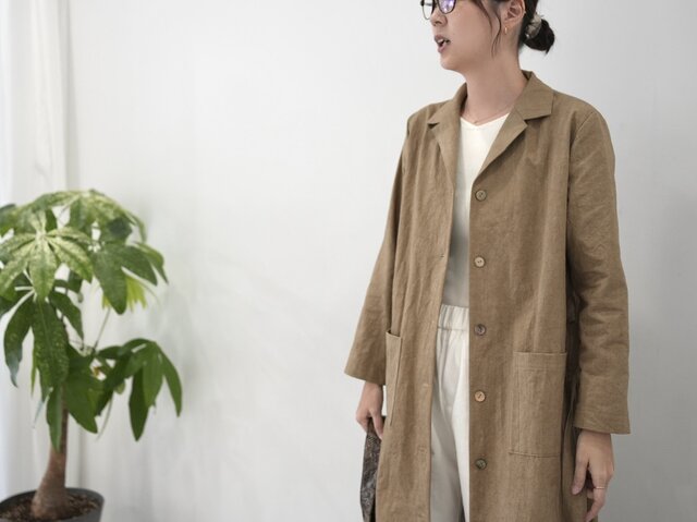 大人のための軽いナチュラルロングコート｜綿麻ウェザークロス｜カーキベージュ No.363 | iichi 日々の暮らしを心地よくするハンドメイドやアンティークのマーケットプレイス