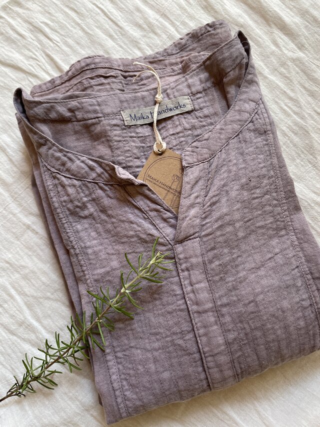 Leaf Dress Bengala Dye ／ベンガラ染め ロングスリットワンピース 葡萄色 | iichi 日々の暮らしを心地よくするハンドメイドやアンティークのマーケットプレイス