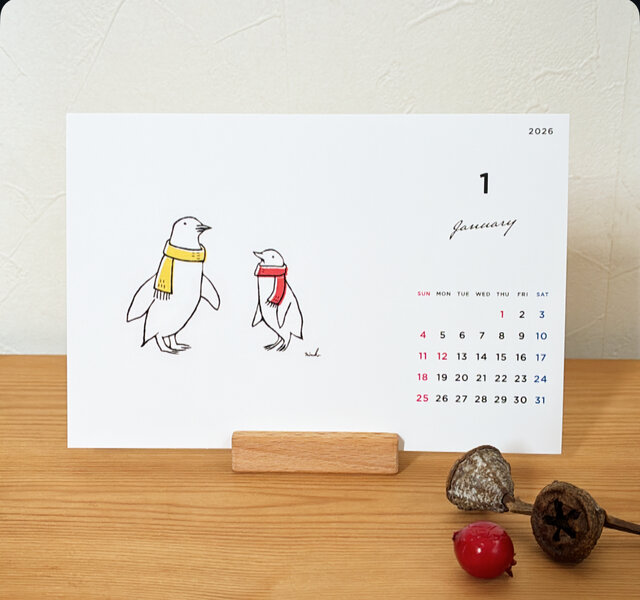 2026【木製スタンド付】【カレンダー】送料無料＊卓上カレンダーのコピー | iichi 日々の暮らしを心地よくするハンドメイドやアンティークのマーケットプレイス