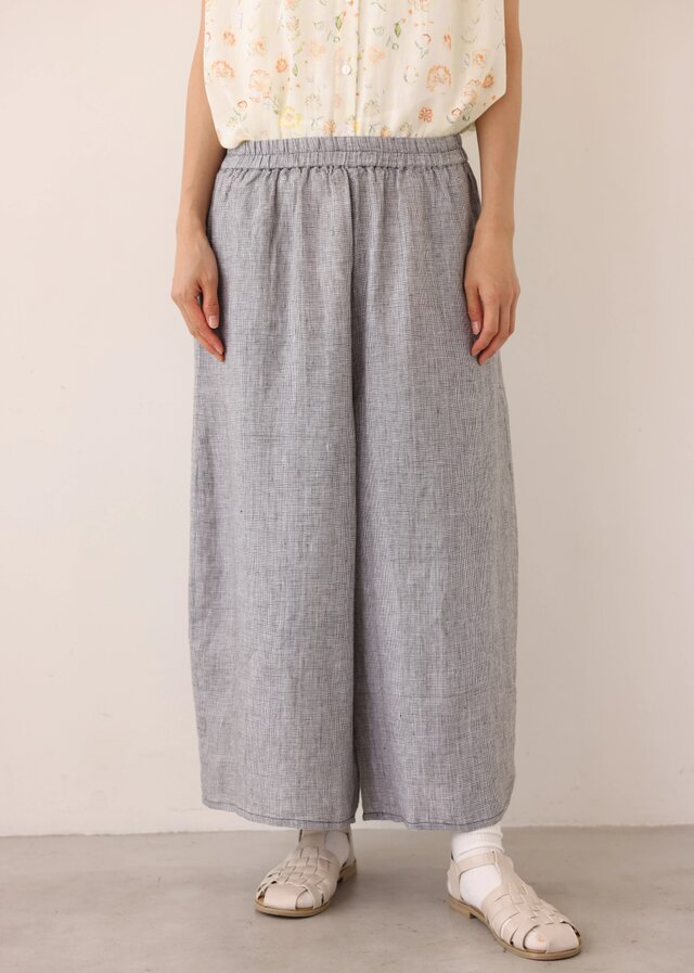 心地よさとおしゃれさを両立したワイドパンツ 千鳥格子織リネン100％ 9分丈パンツ ズボン 250901-2 | iichi 日々の暮らしを心地よくするハンドメイドやアンティークのマーケットプレイス