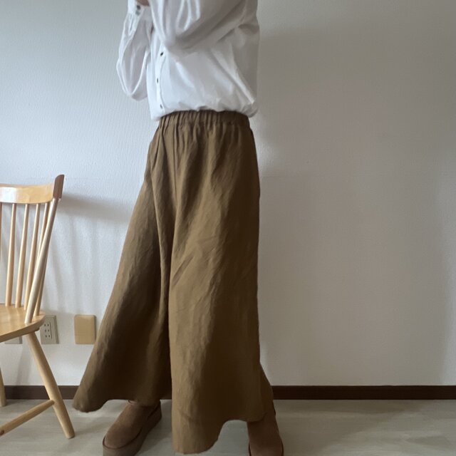 リネン・ワイドキュロット(カーキゴールド) | iichi 日々の暮らしを心地よくするハンドメイドやアンティークのマーケットプレイス
