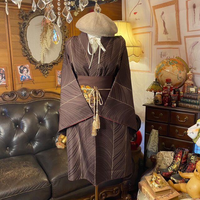 着物リメイク ミニミディ ワンピース｜洗える化繊素材＆名古屋帯サッシュベルト KW-1069 | iichi 日々の暮らしを心地よくするハンドメイドやアンティークのマーケットプレイス