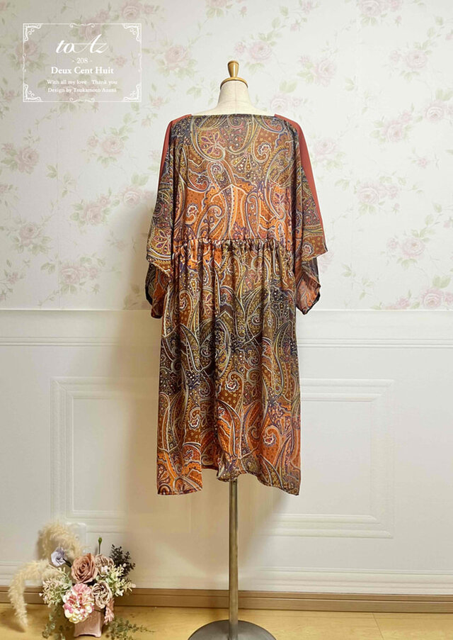 フリーサイズワンピース【ペイズリー柄オレンジ】 | iichi 日々の暮らしを心地よくするハンドメイドやアンティークのマーケットプレイス