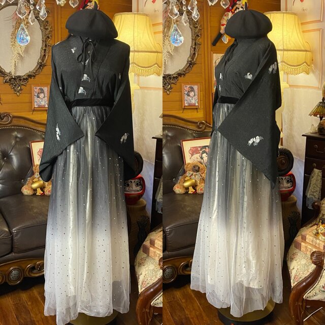 着物 ワンピース ドレス 和洋折衷 コラージュ リメイク 切り替え レトロ 古着 O-66 | iichi 日々の暮らしを心地よくするハンドメイドやアンティークのマーケットプレイス