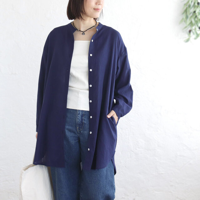 とろけるような肌ざわり 秋のはじまりに 東炊きコットン チュニック丈ロングシャツ（ネイビー）TP09 | iichi 日々の暮らしを心地よくするハンドメイドやアンティークのマーケットプレイス