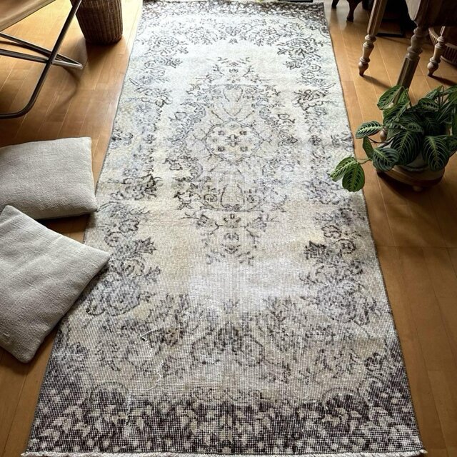 88×211 ナチュラルカラー ブラウン メダリオン トルコヴィンテージラグ | iichi 日々の暮らしを心地よくするハンドメイドやアンティークのマーケットプレイス