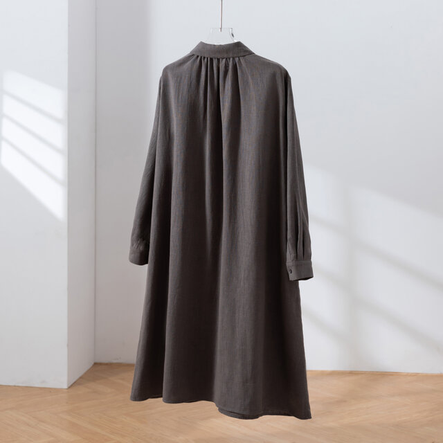 大人の上品な可愛らしさを演出 丸襟ワンピース ロングワンピース リネンワンピース ダークグレー250918-3 | iichi 日々の暮らしを心地よくするハンドメイドやアンティークのマーケットプレイス