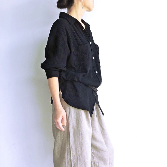 ガーゼオーバーシルエットシャツ（ブラック） | iichi 日々の暮らしを心地よくするハンドメイドやアンティークのマーケットプレイス