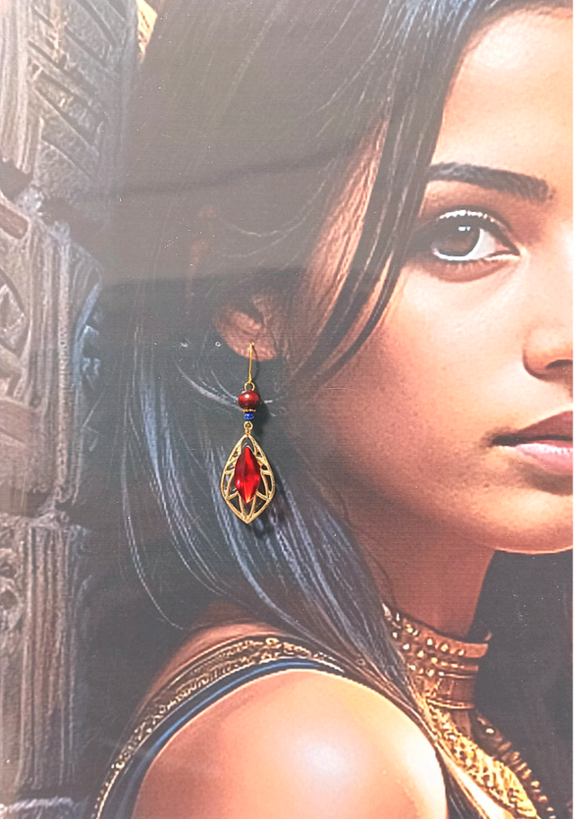 アラビアンピアス☪︎ラピスラズリ☾︎ウッド 宝飾品デザイン レッド 赤 ハンドメイド No.996-A | iichi 日々の暮らしを心地よくするハンドメイドやアンティークのマーケットプレイス