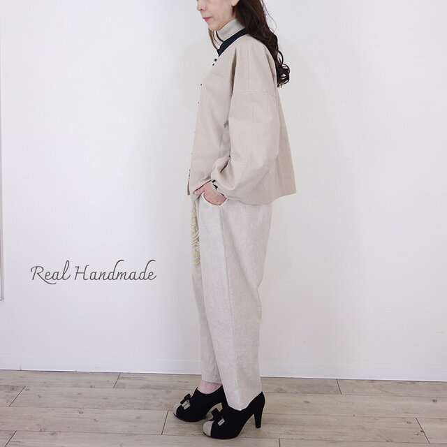 [予約販売] ベージュ×ブラック・ワッシャーコットンのバイカラードロップ羽織りブラウス（coco esprit） | iichi 日々の暮らしを心地よくするハンドメイドやアンティークの ...