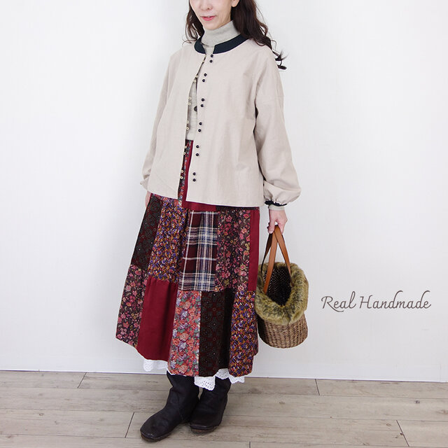 [予約販売] ベージュ×ブラック・ワッシャーコットンのバイカラードロップ羽織りブラウス（coco esprit） | iichi 日々の暮らしを心地よくするハンドメイドやアンティークの ...