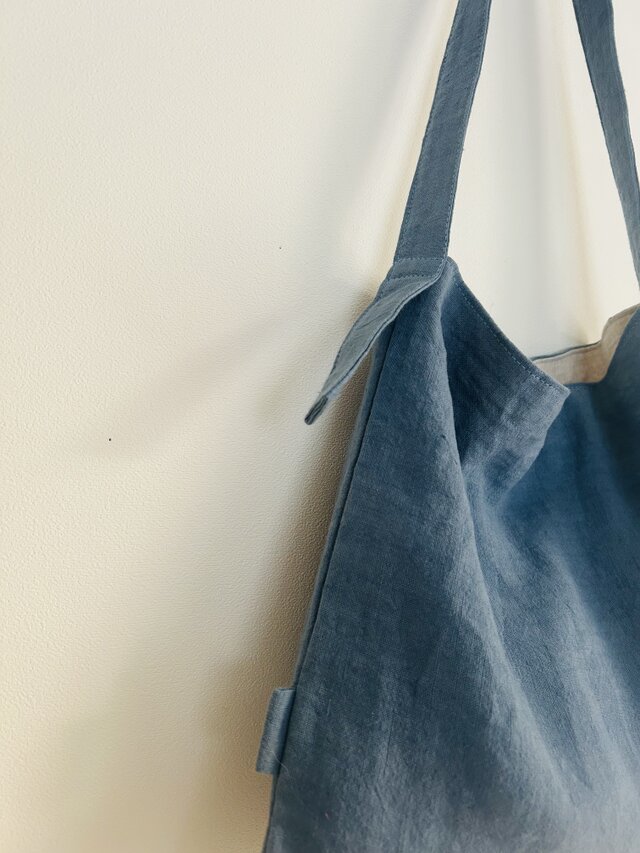 天日干しリネン肩掛けbag ブルーグレー | iichi 日々の暮らしを心地よくするハンドメイドやアンティークのマーケットプレイス