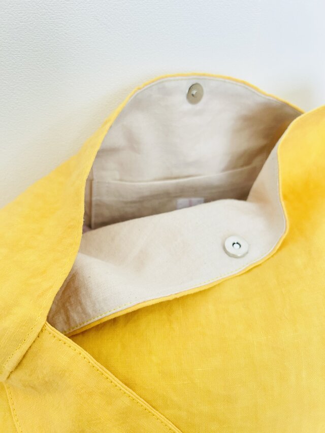 天日干しリネン斜め掛けbag レモン | iichi 日々の暮らしを心地よくするハンドメイドやアンティークのマーケットプレイス