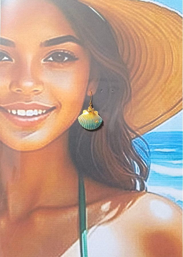 貝殻とちびホヌピアス .*・オーロラver. イエロー×ブルー No.1618 | iichi 日々の暮らしを心地よくするハンドメイドやアンティークのマーケットプレイス