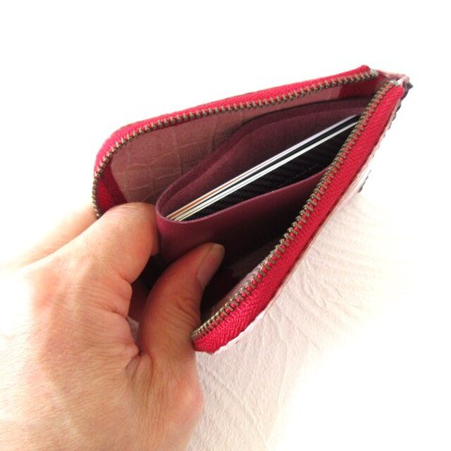 SALE開始～ しっかり収納♪《牛革》L字ファスナー・コインケース・型押しクロコ・0487 | iichi 日々の暮らしを心地よくするハンドメイドやアンティークのマーケットプレイス