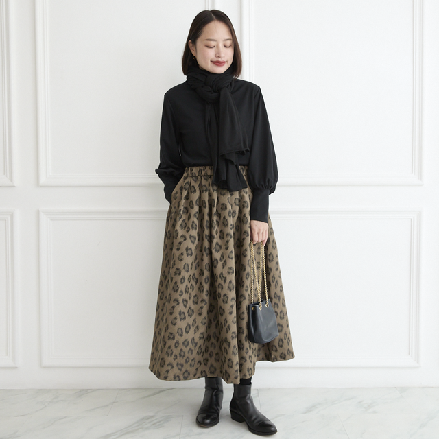 【丈調整できる 】ウォームタッチ・レオパードフレアスカート モカ 0768BR | iichi 日々の暮らしを心地よくするハンドメイドやアンティークのマーケットプレイス