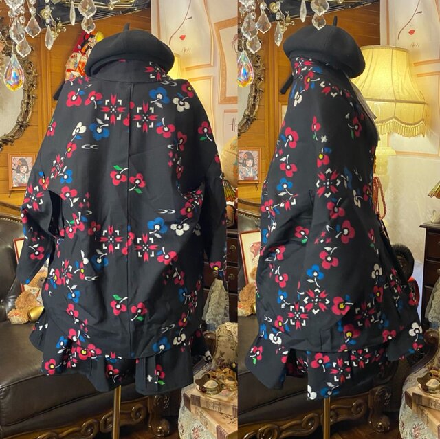 和洋折衷アンサンブル着物リメイクワンピース 帯サッシュベルト付き フリーサイズ ネイビー・三原色花紋 MKW-60 | iichi 日々の暮らしを心地よくするハンドメイドやアンティークの ...