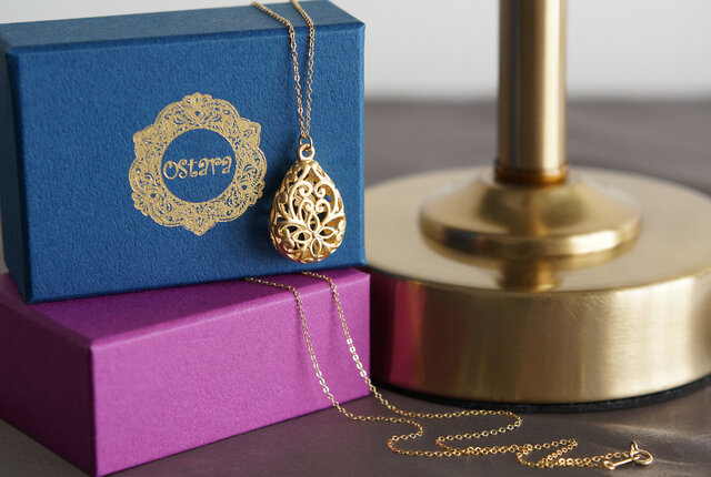 【14KGF】Long Necklace,Matt Gold Floral Teardrop Filigree | iichi ハンドメイド・クラフト作品・手仕事品の通販