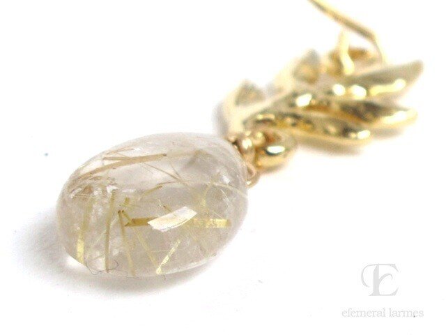 リーフとルチルクォーツのピアス | iichi ハンドメイド・アンティーク・食品・ギフト・手作り