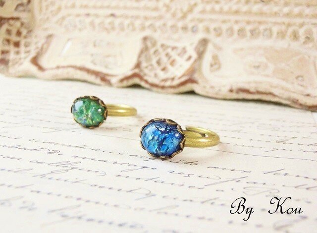 Green opal シンプルヴィンテージ・リング。 | iichi 日々の暮らしを心地よくするハンドメイドやアンティークのマーケットプレイス