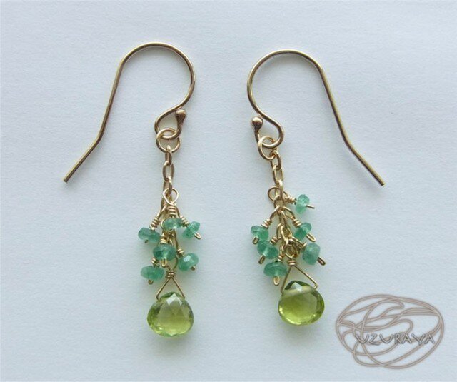 14kgf ペリドットとエメラルドのピアス | iichi ハンドメイド・クラフト作品・手仕事品の通販
