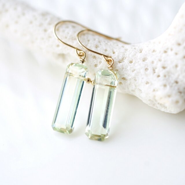 K18グリーンアメジストのロング・ステップカットピアス ～Maud | iichi ハンドメイド・クラフト作品・手仕事品の通販